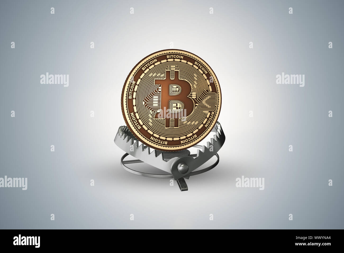 Trap with bitcoin in dangers of cryptocurrencies concept - 3d rendering ...