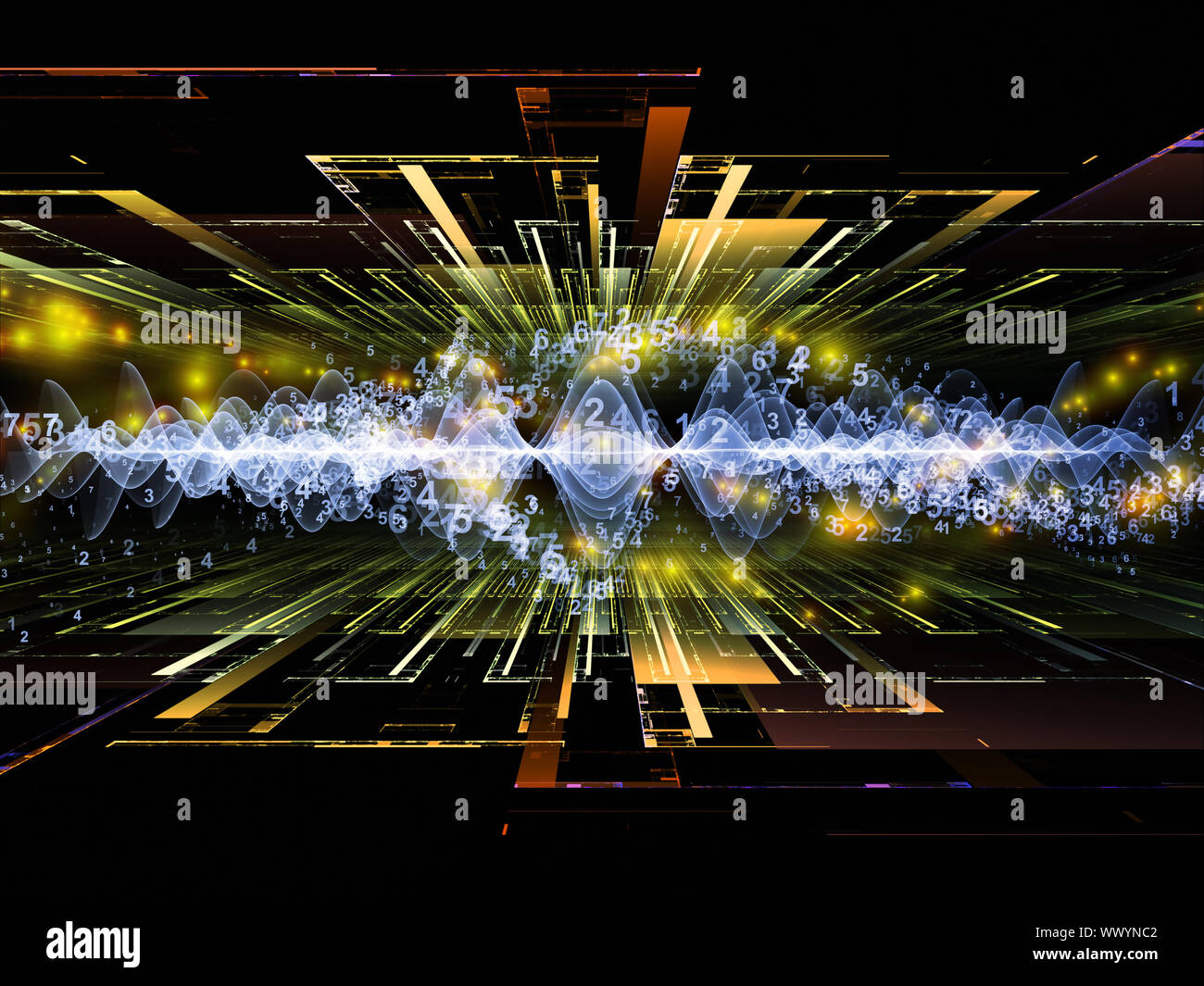 Artistic background made of abstract sine waves, numbers and design ...