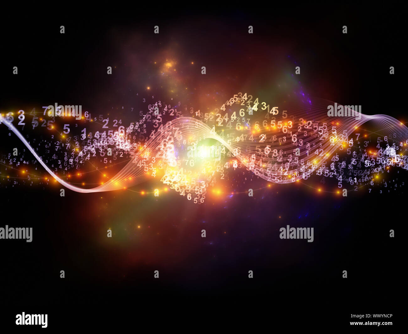 Graphic composition of abstract sine waves, numbers and design elements ...