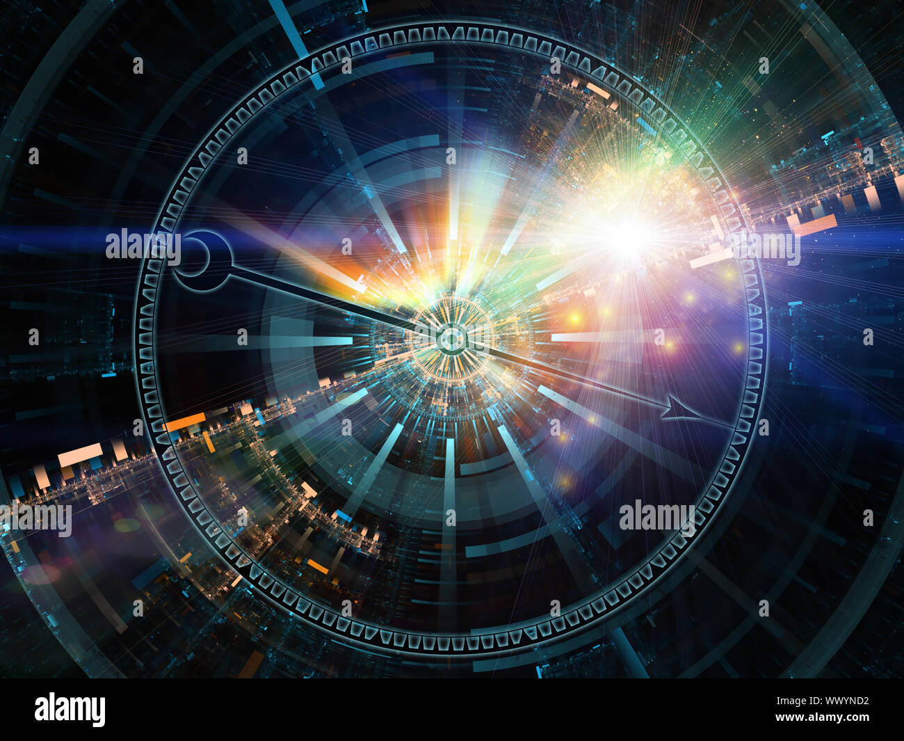 Arrangement of chronometer dial and abstract design elements on the ...