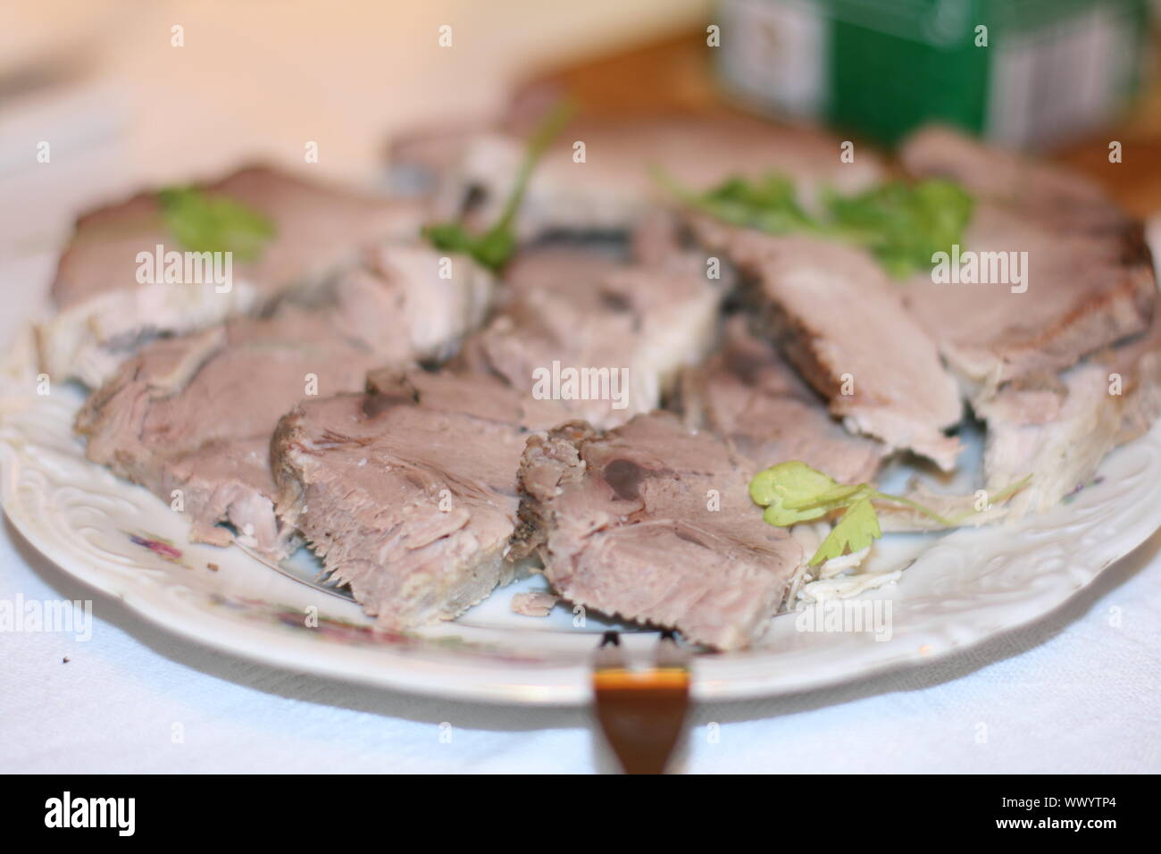 sliced meat on plate Stock Photo - Alamy