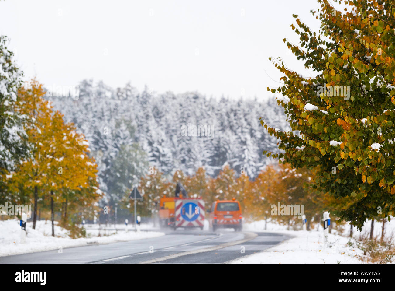 Snow-smooth roads in autumn Stock Photo - Alamy