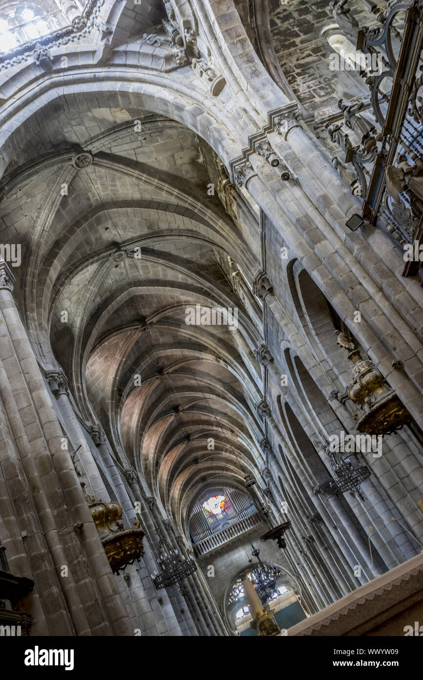Medieval Gothic architecture inside a cathedral in Spain. Stones and ...