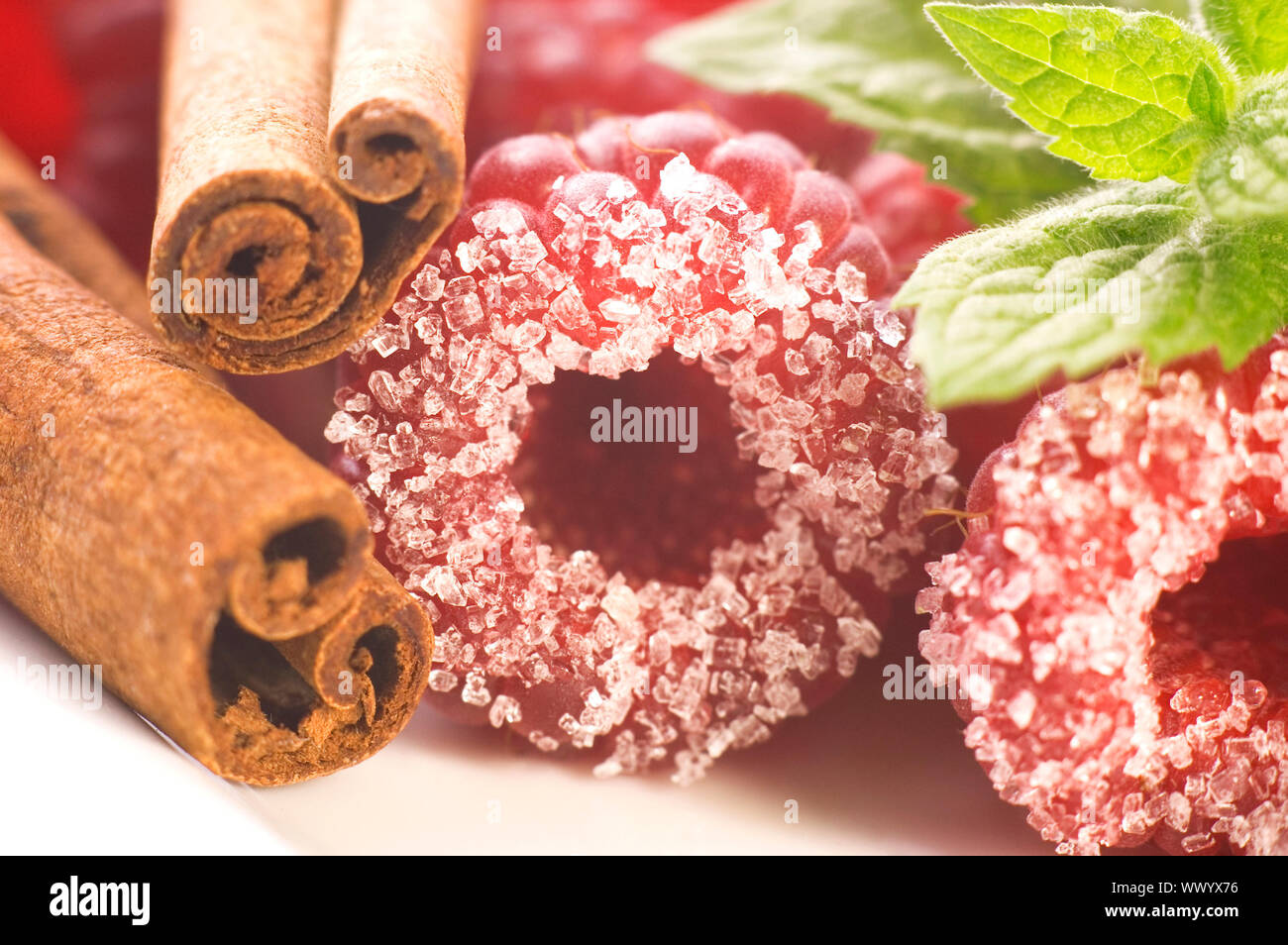 sweet raspberries, cinnamon and fresh mint Stock Photo - Alamy
