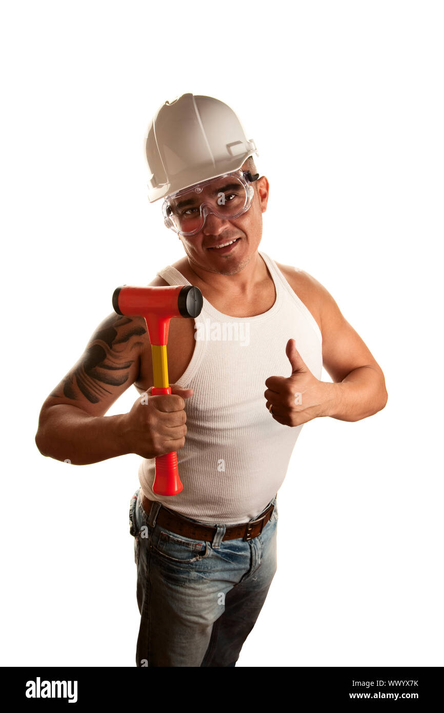 Handsome Hispanic contractor giving a thumbs up sign Stock Photo - Alamy