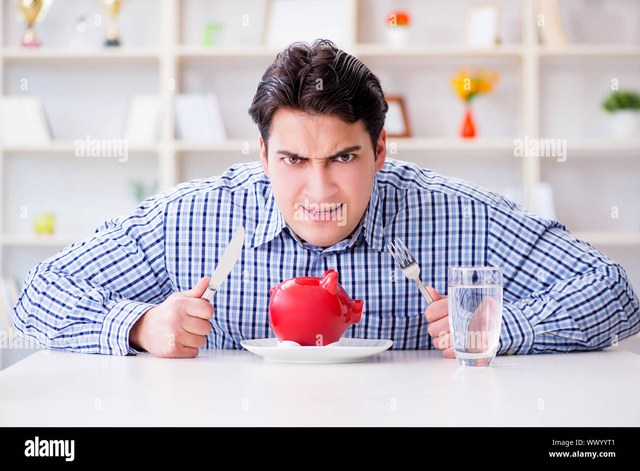 Man running out of money in restaurant and using savings from pi Stock ...