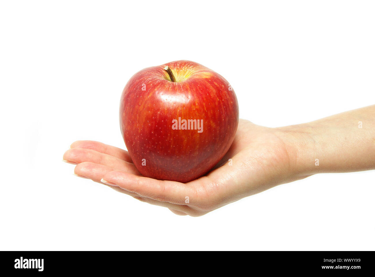 Hand with apple isolated on white background Stock Photo - Alamy