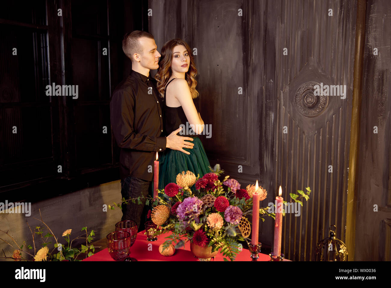 Couple with dark makeup on a white background.Loving couple. Passionate ...