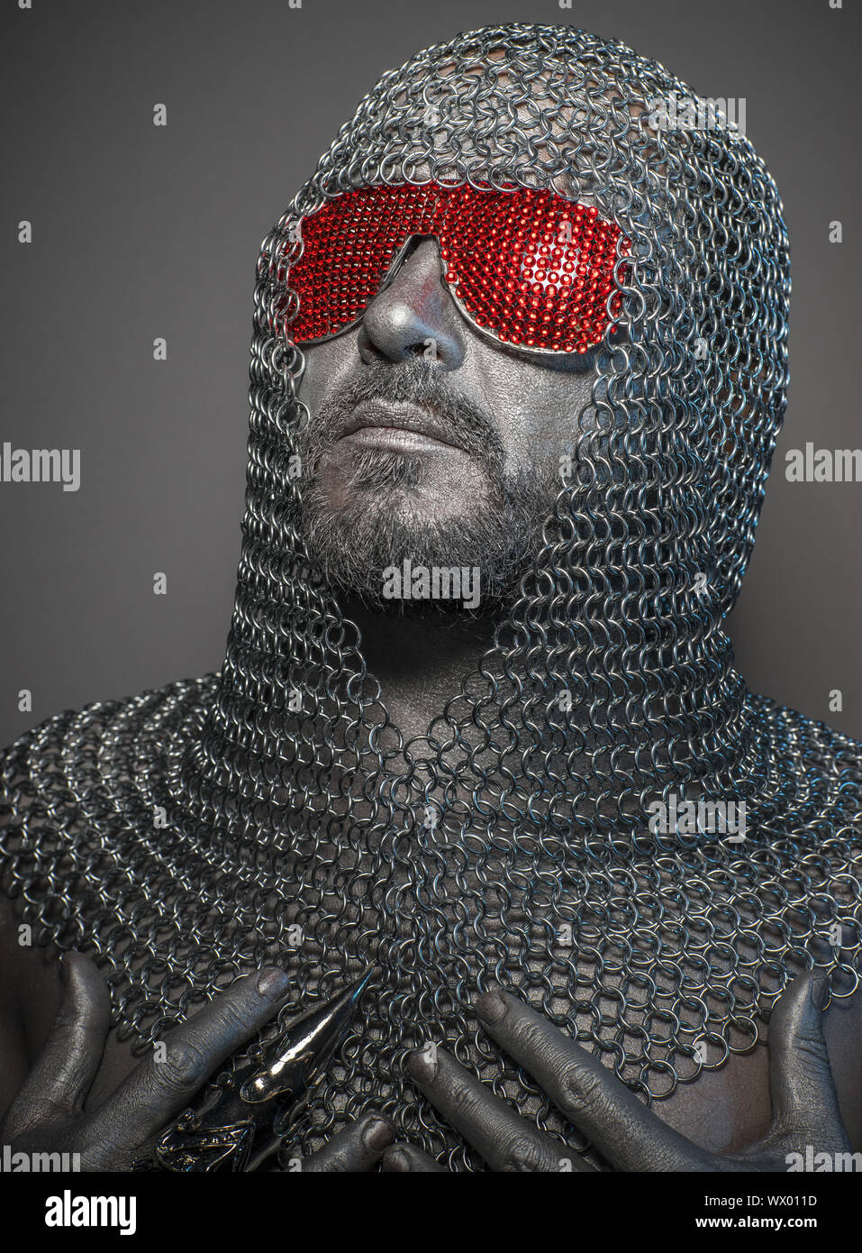 Privacy firewall, man with iron armor and red glasses, concept of ...