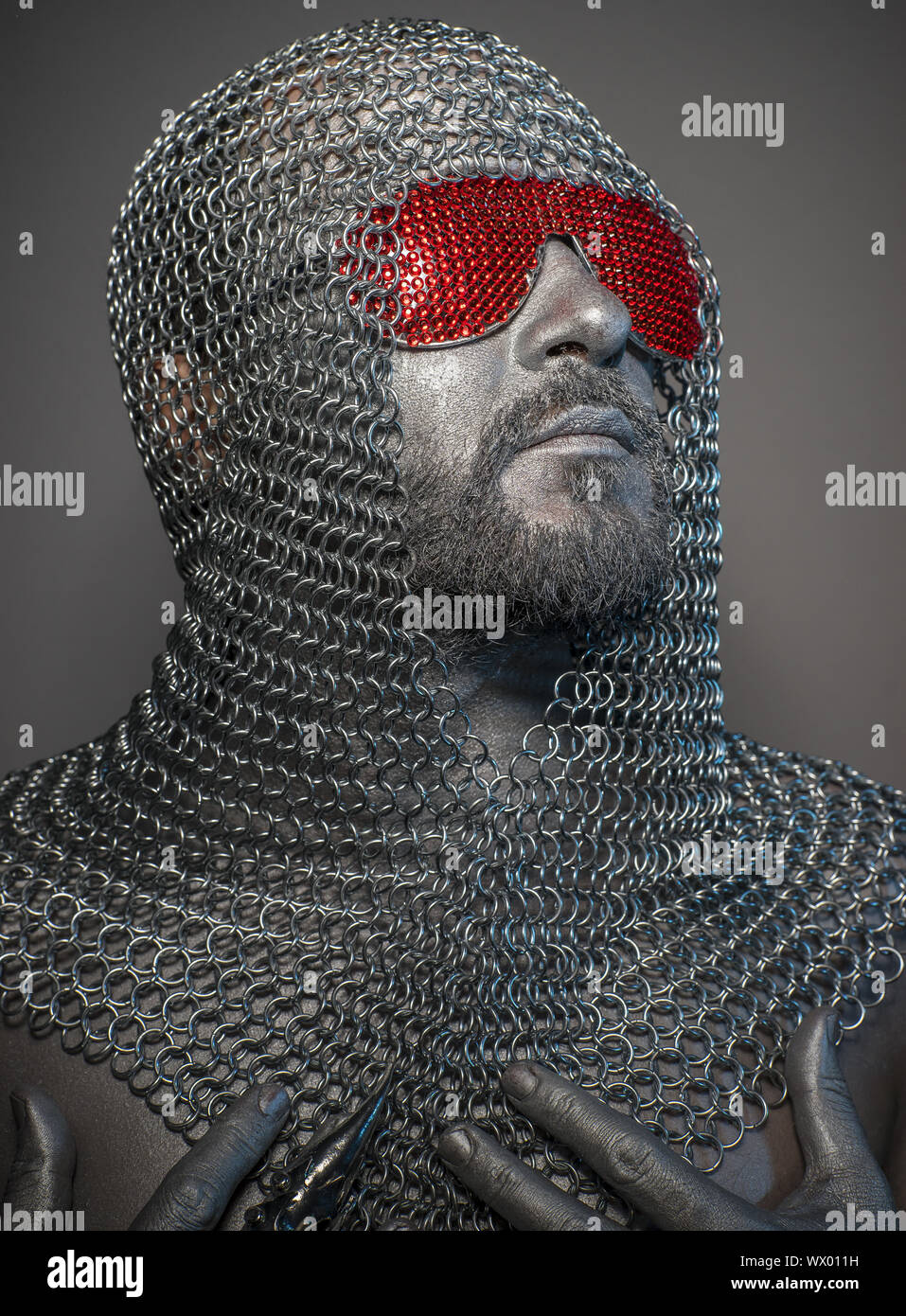 Privacy firewall, man with iron armor and red glasses, concept of ...