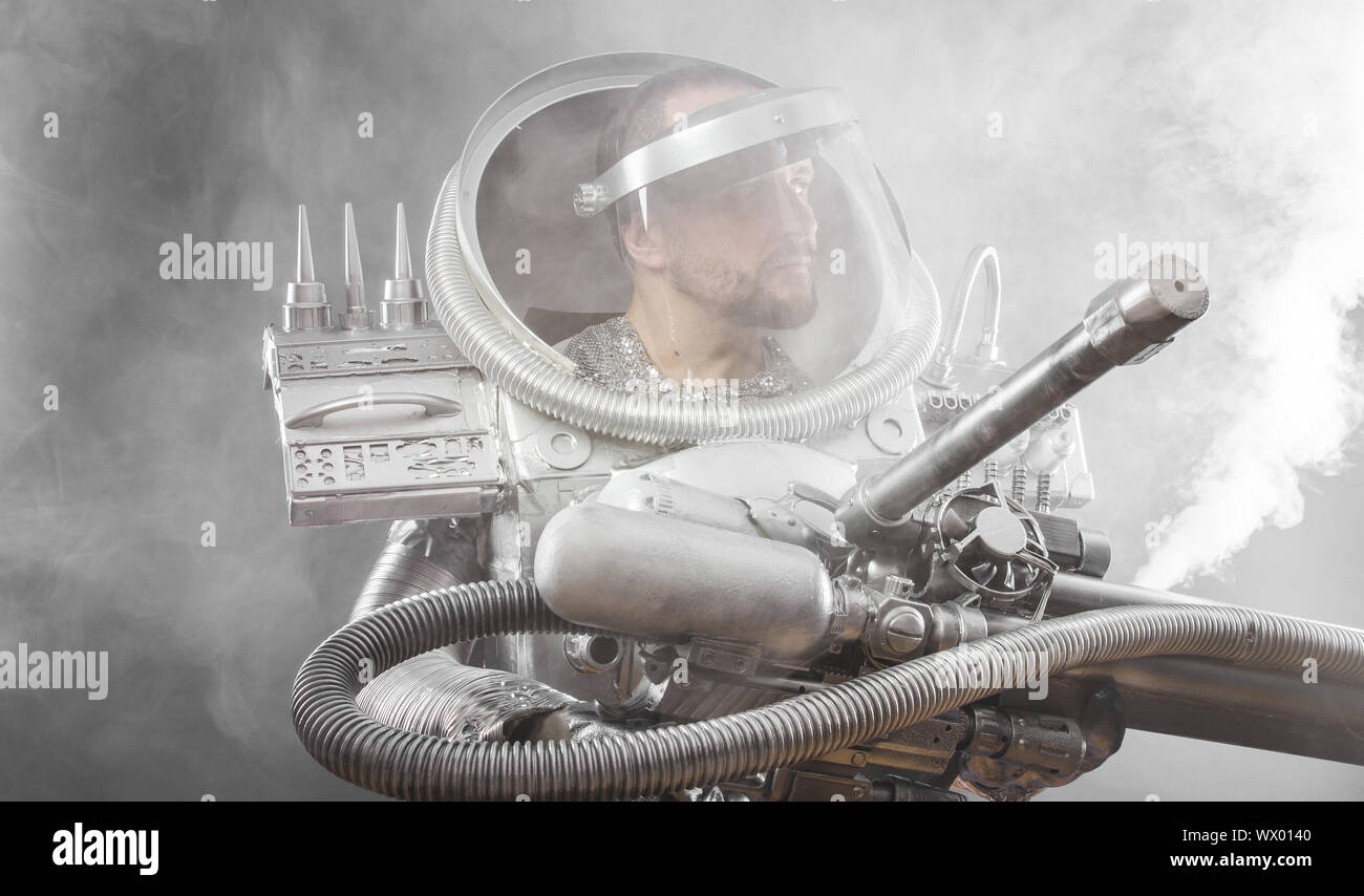 astronaut, space man's costume made with cardboard and pieces of ...