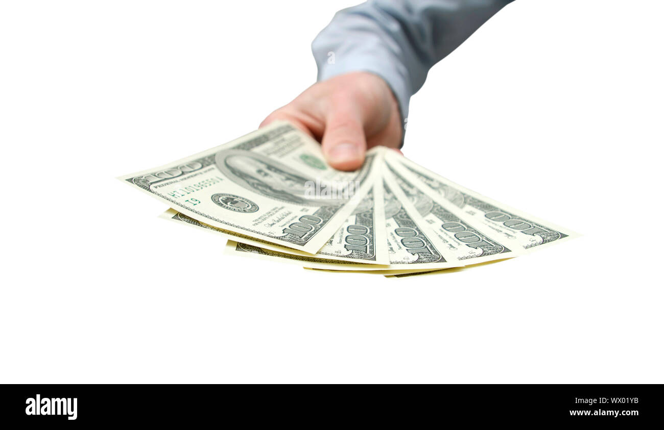 Money in hand isolated on white background Stock Photo - Alamy