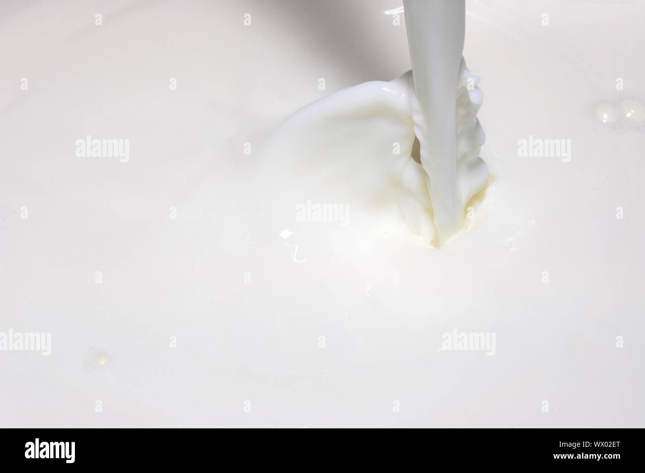 milk splashing into fresh milk with drops Stock Photo - Alamy