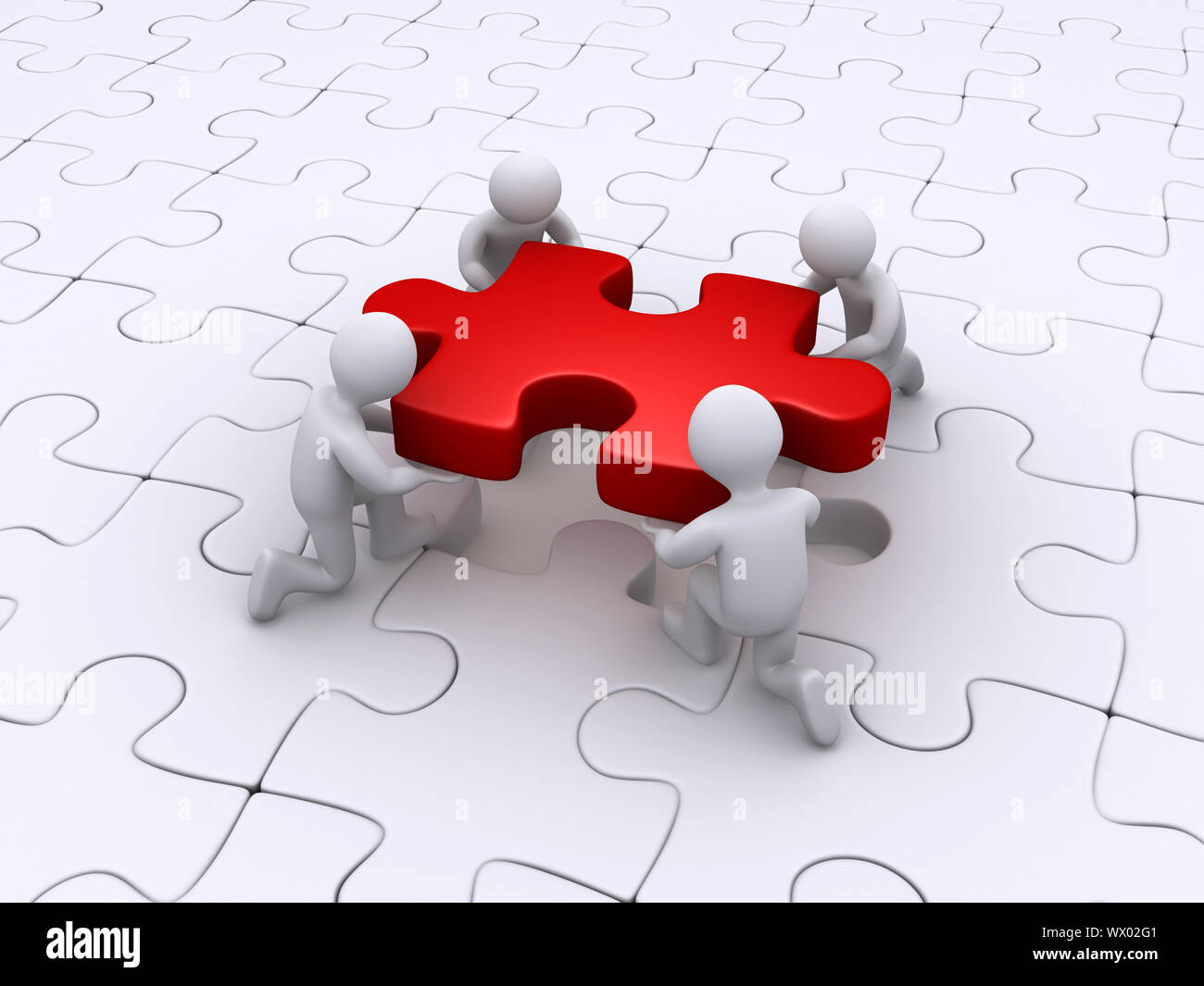 Four 3d people completing the puzzle Stock Photo - Alamy