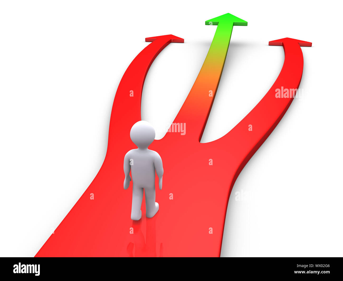 3d person on a three-way road with one way going up Stock Photo - Alamy