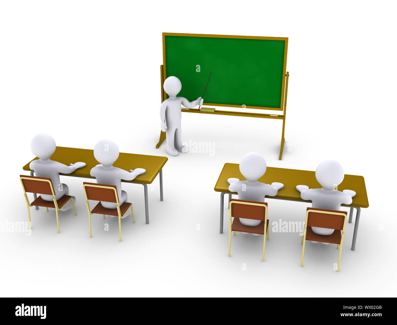 Four 3d people as students in school and another as teacher Stock Photo ...