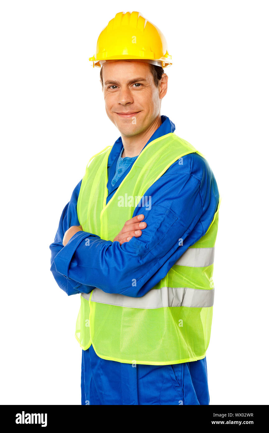 Architect posing with crossed arms in style against white background ...