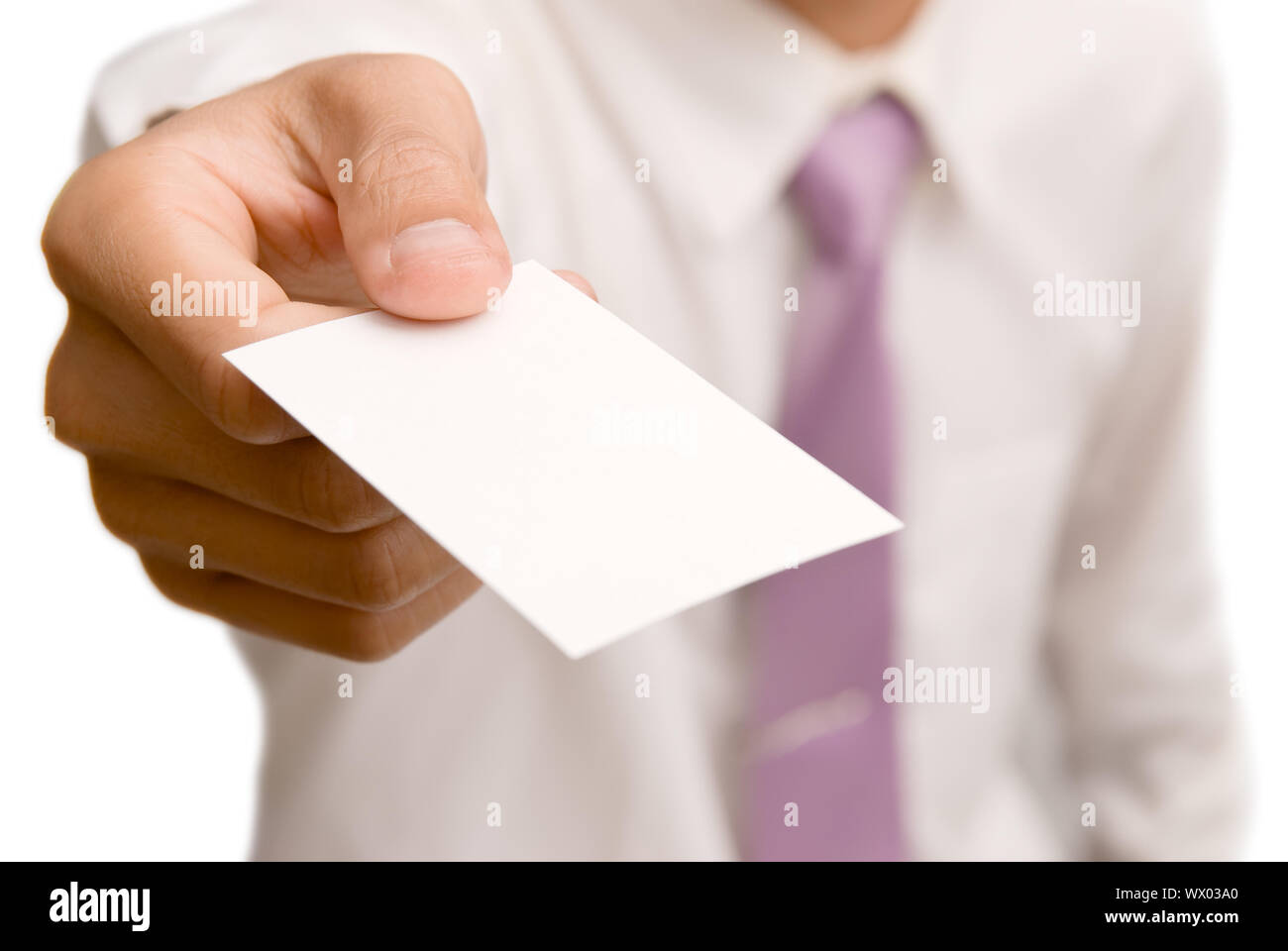 Business man with blank card on white background Stock Photo - Alamy