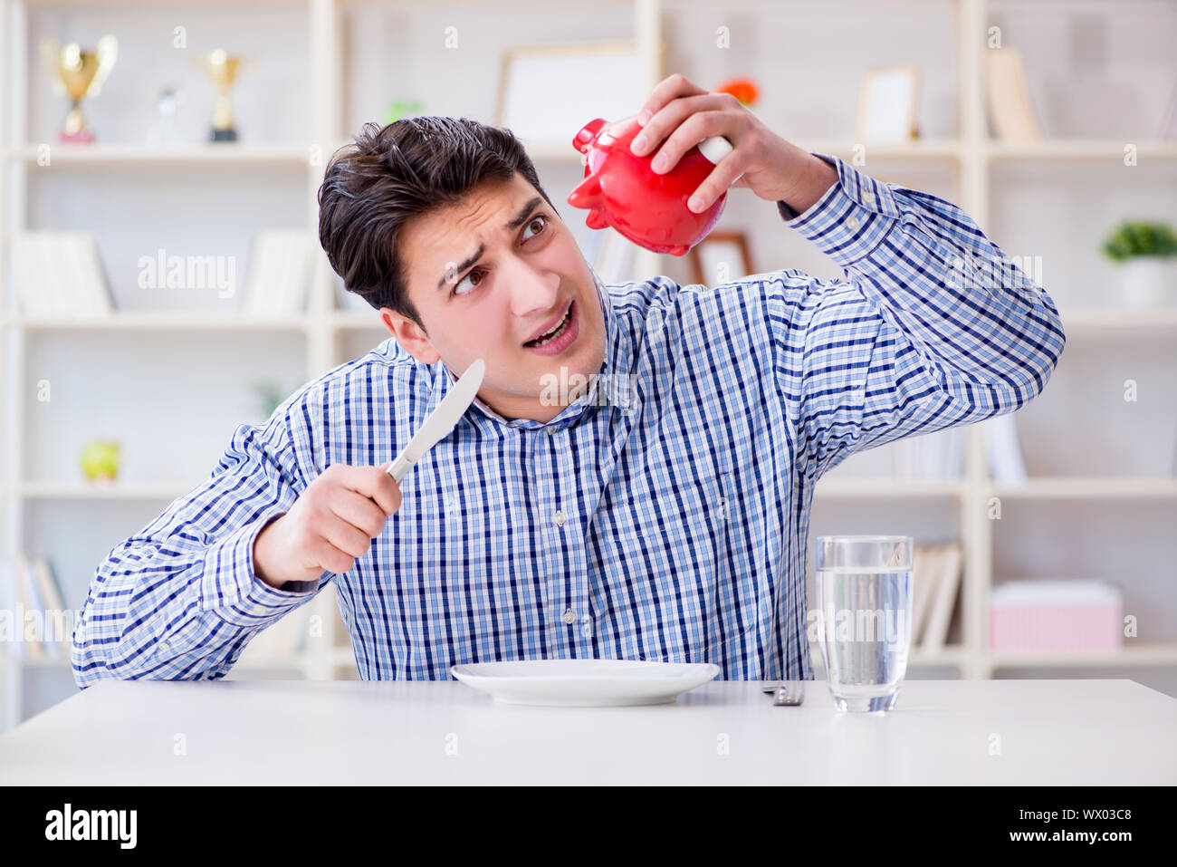 Man running out of money in restaurant and using savings from pi Stock ...