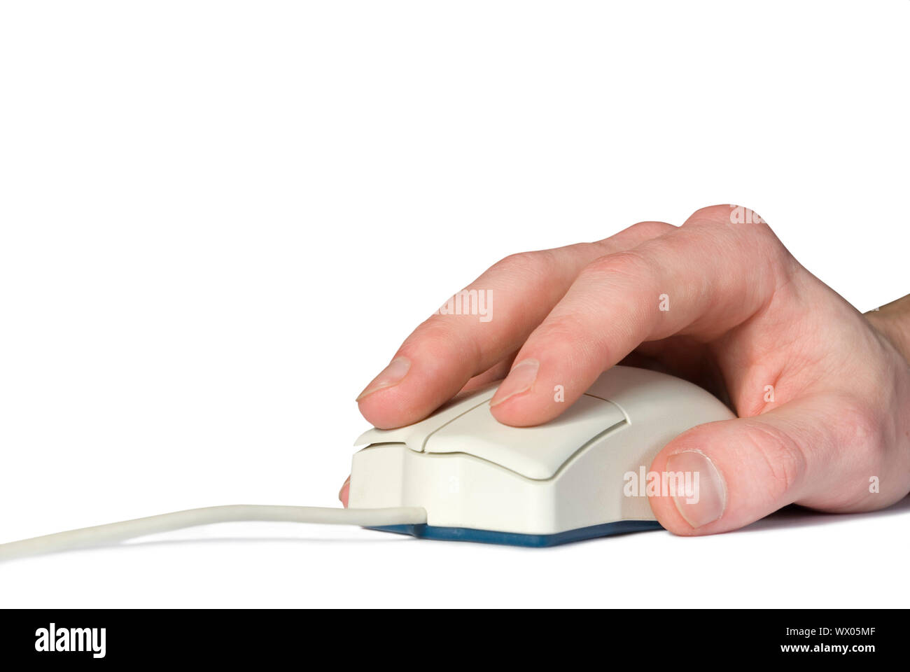 White computer mouse and hand on white Stock Photo - Alamy