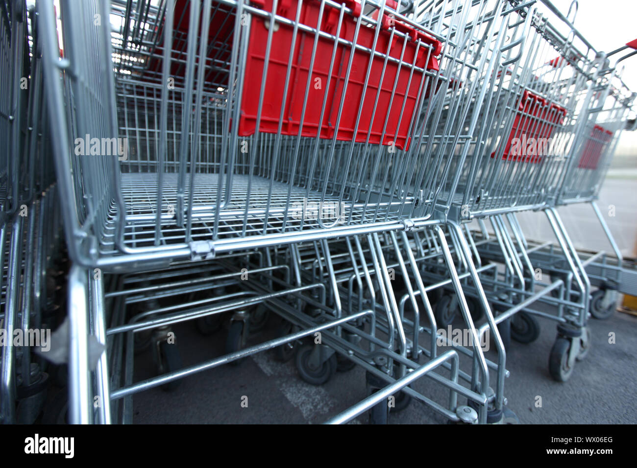 shoping carts in a row close up Stock Photo - Alamy