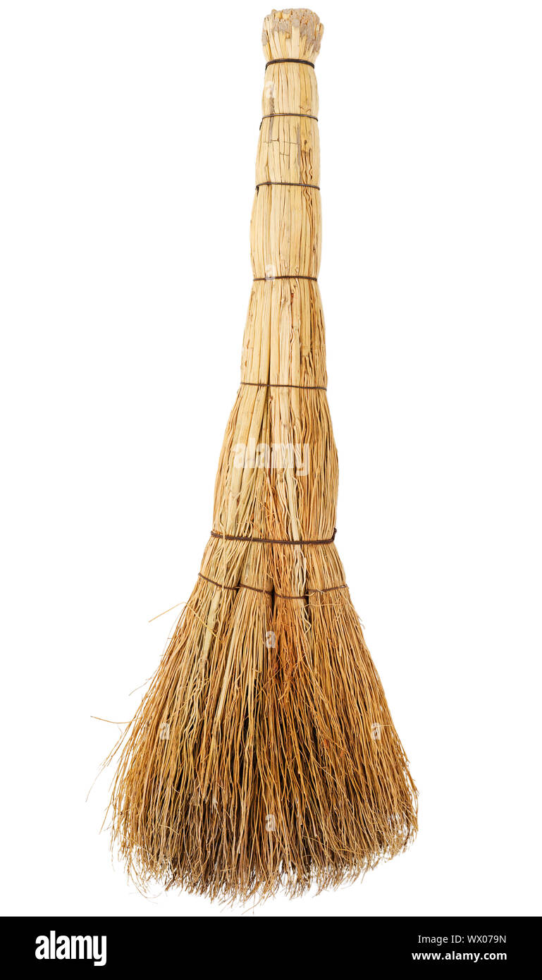 Old dirty broom on a white background Stock Photo - Alamy