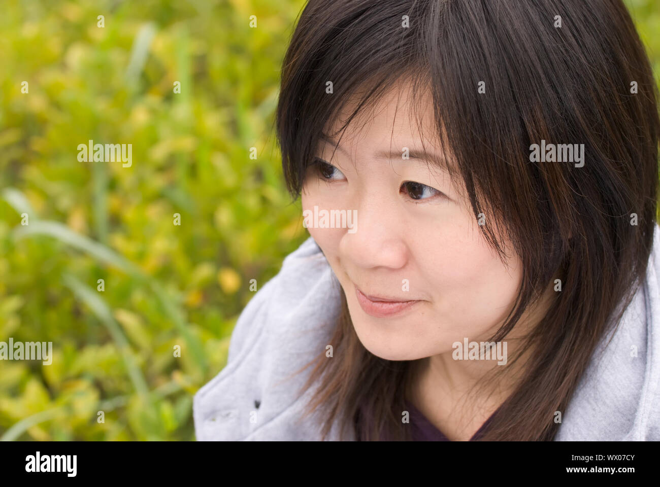 Sweet woman portrait of Asian with fun expression face in outdoor Stock ...