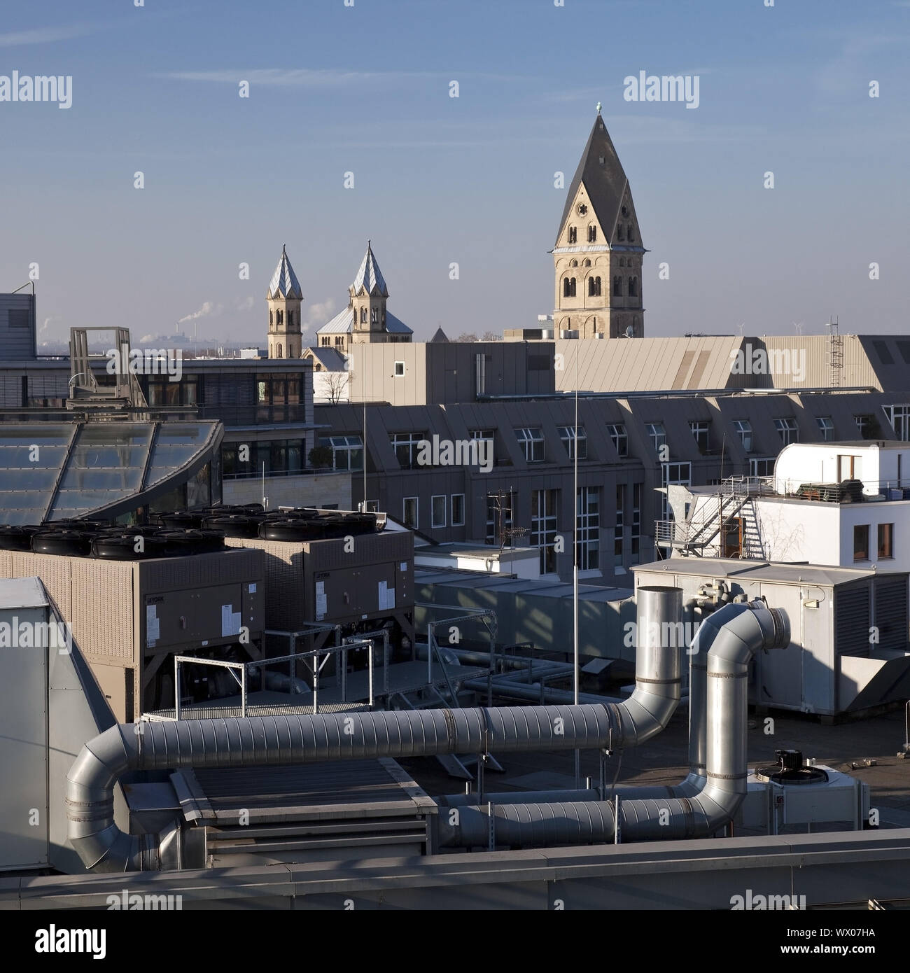 roofscape with steeples of Basilica of the Holy Apostles, Cologne ...