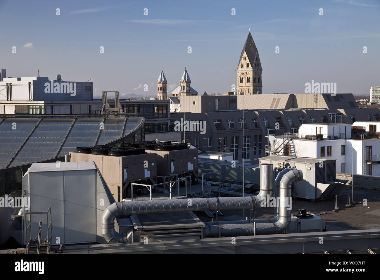roofscape with steeples of Basilica of the Holy Apostles, Cologne ...