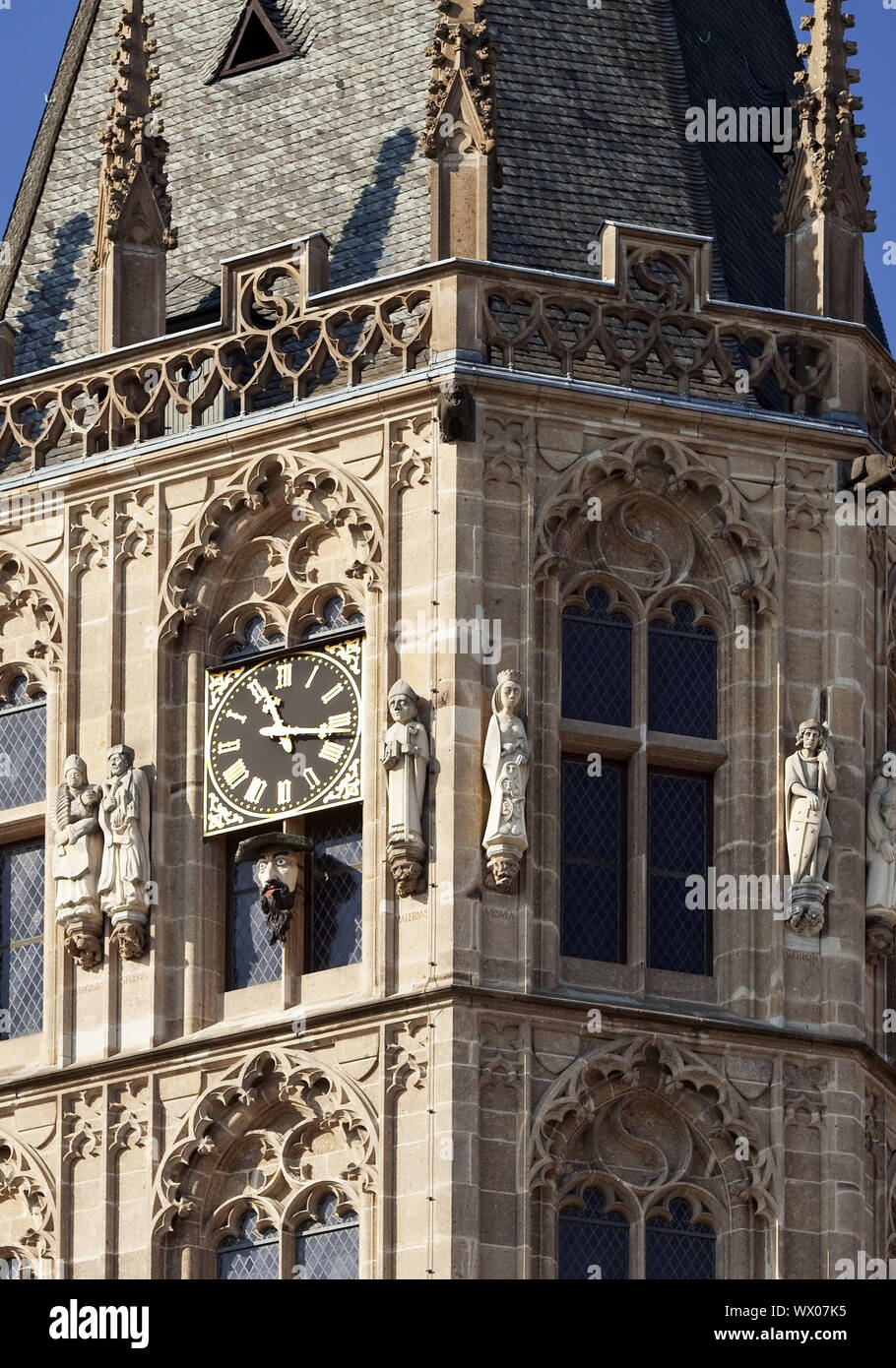 tower clock of the historical Cologne City Hall, Cologne, North Rhine ...