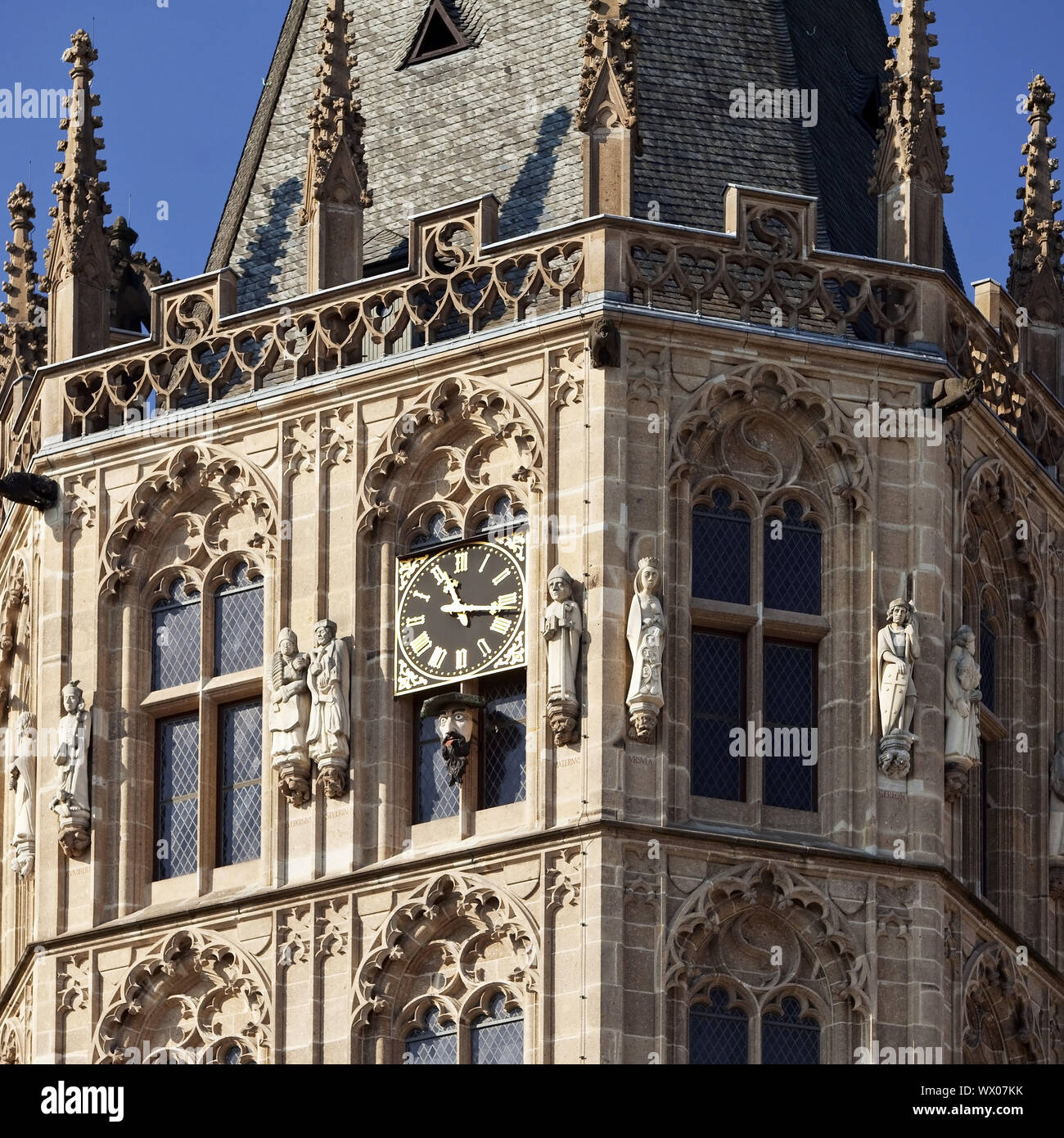 tower clock of the historical Cologne City Hall, Cologne, North Rhine ...