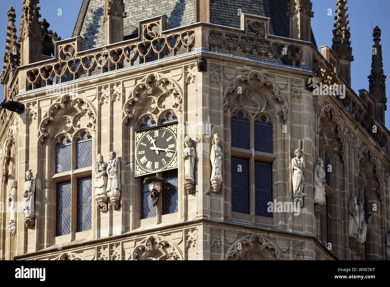 tower clock of the historical Cologne City Hall, Cologne, North Rhine ...