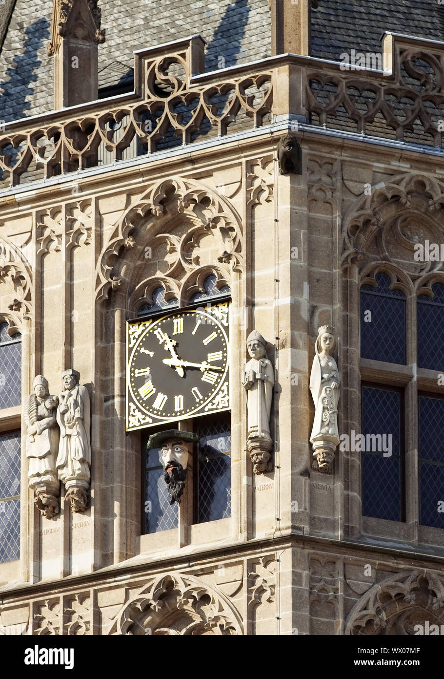 tower clock of the historical Cologne City Hall, Cologne, North Rhine ...