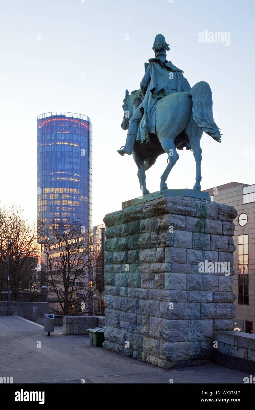 equestrian statue of Kaiser Wilhelm I and KoelnTriangle in the evening ...