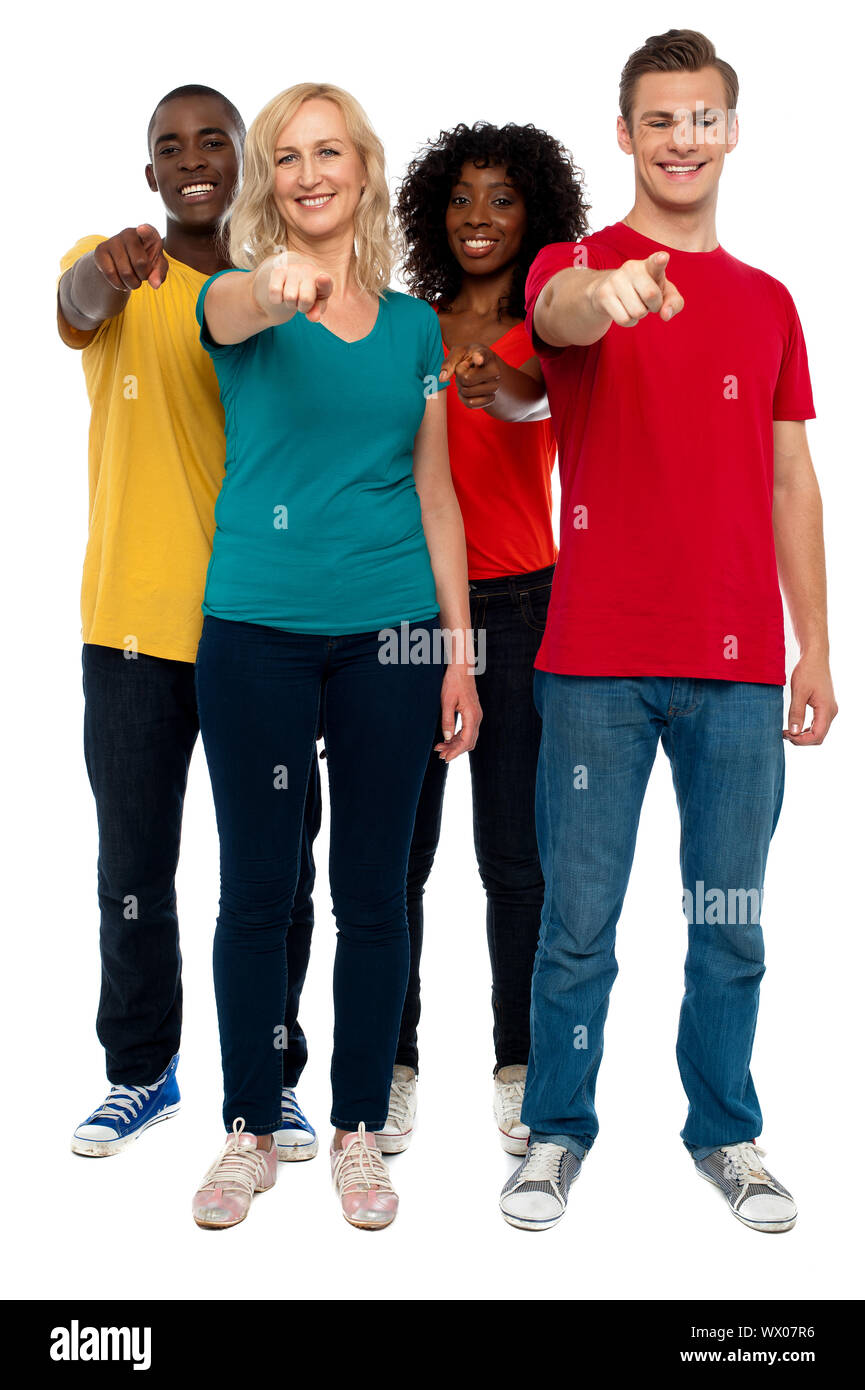 Group friends pointing isolated Cut Out Stock Images & Pictures - Alamy