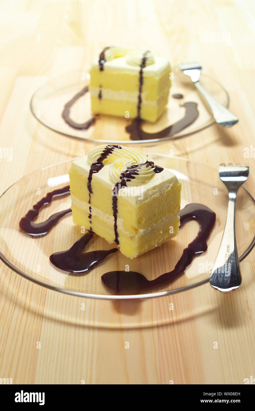fresh cream cake closeup with chocolate sauce topping Stock Photo - Alamy
