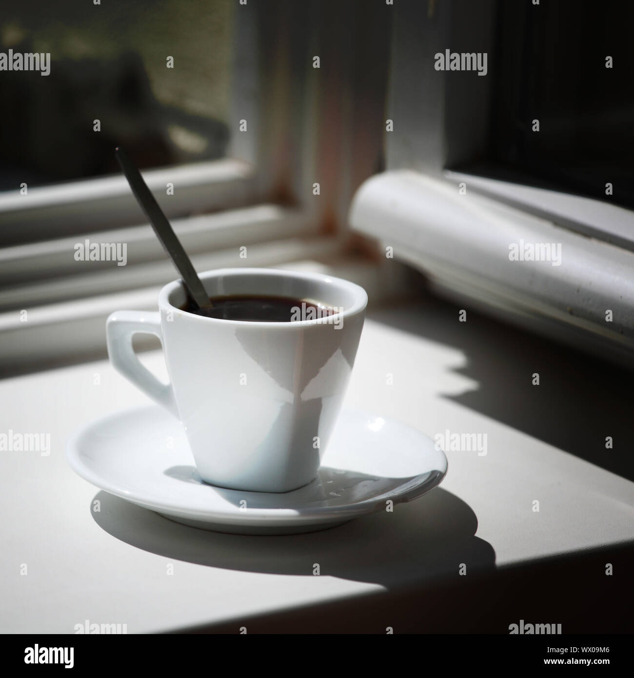 morning coffee on the window sill Stock Photo - Alamy