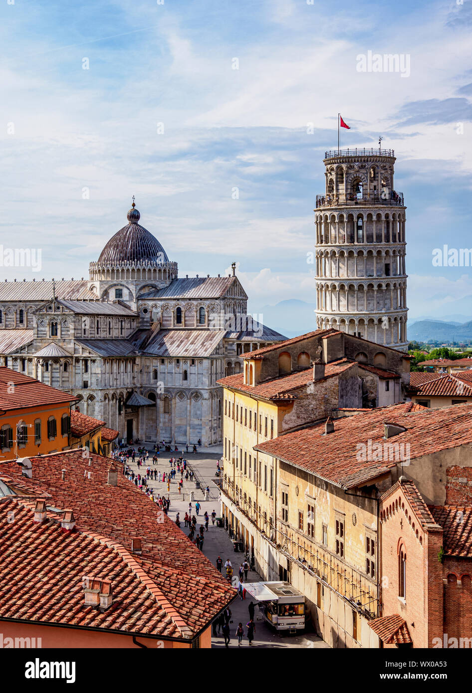 View over Via Santa Maria towards Cathedral and Leaning Tower, UNESCO ...