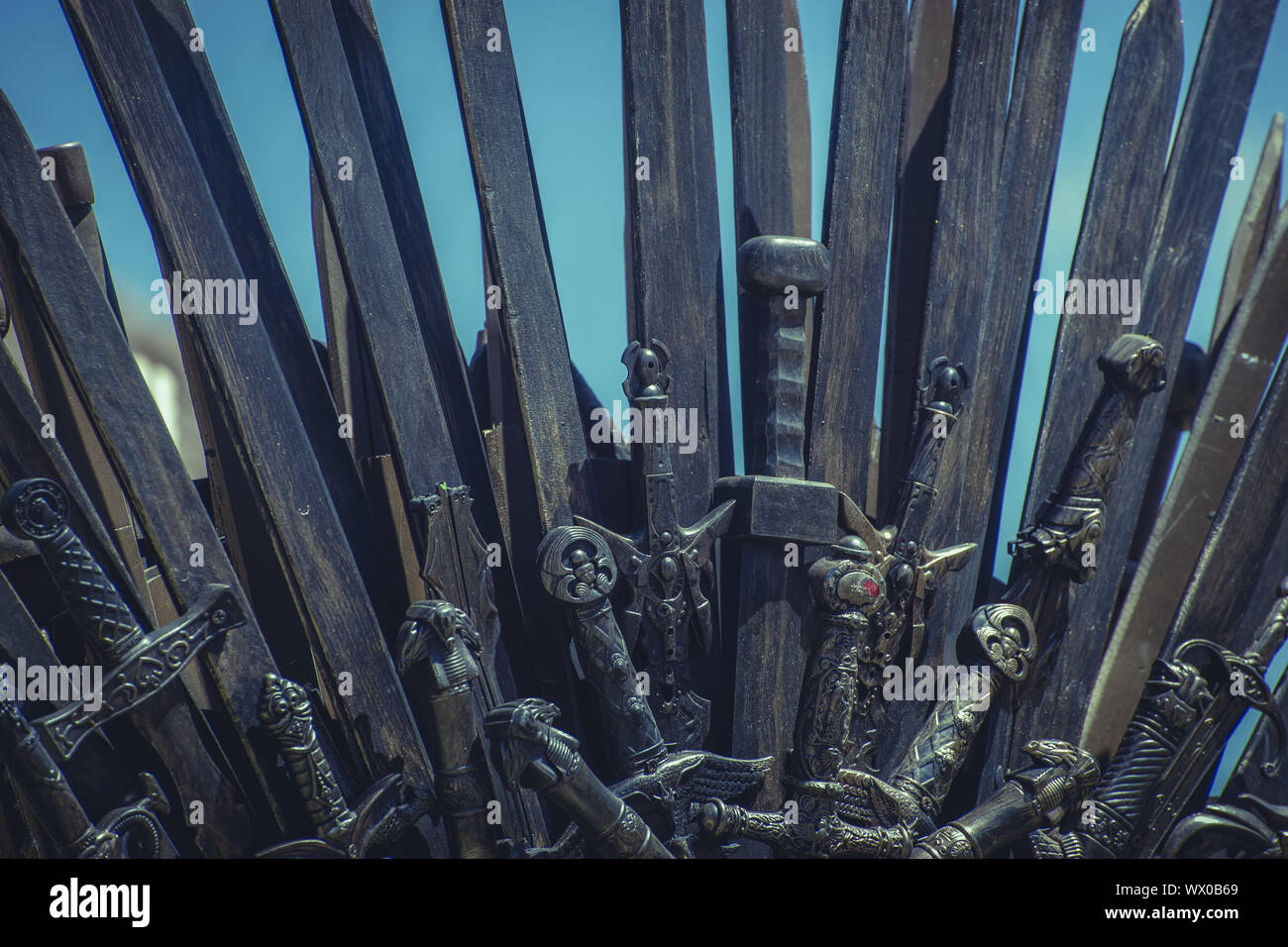 Warrior, Iron throne made with swords, fantasy scene or stage ...