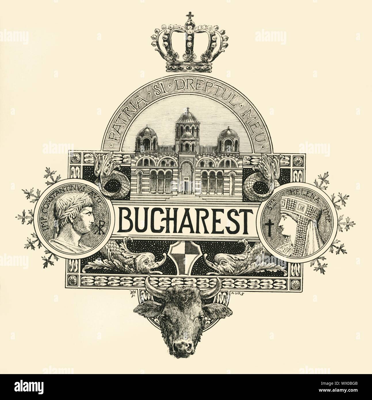 'Bucharest', late 19th-early 20th century. Decorative coat of arms for ...