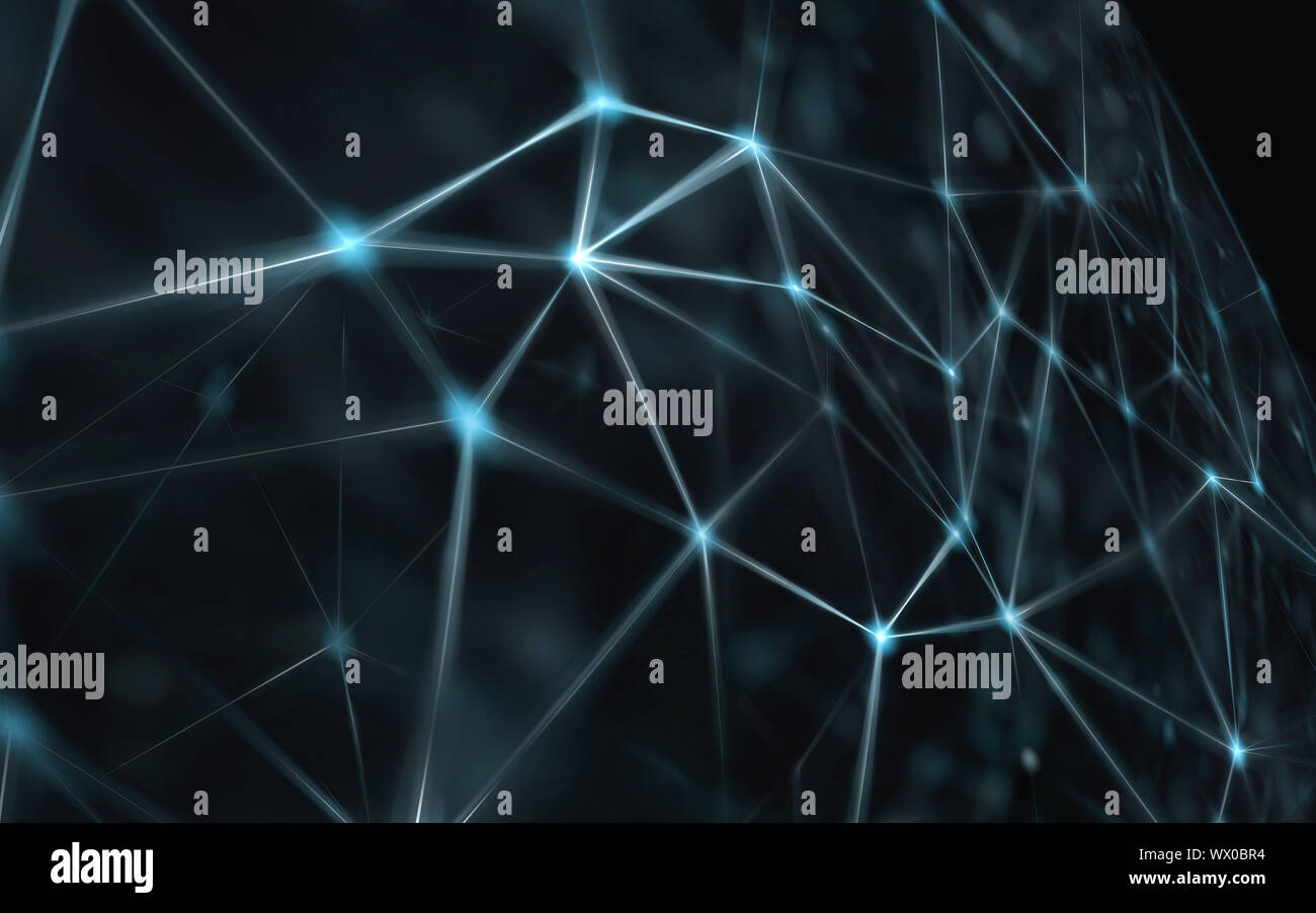 Blockchain network - Abstract connected dots on bright blue background ...