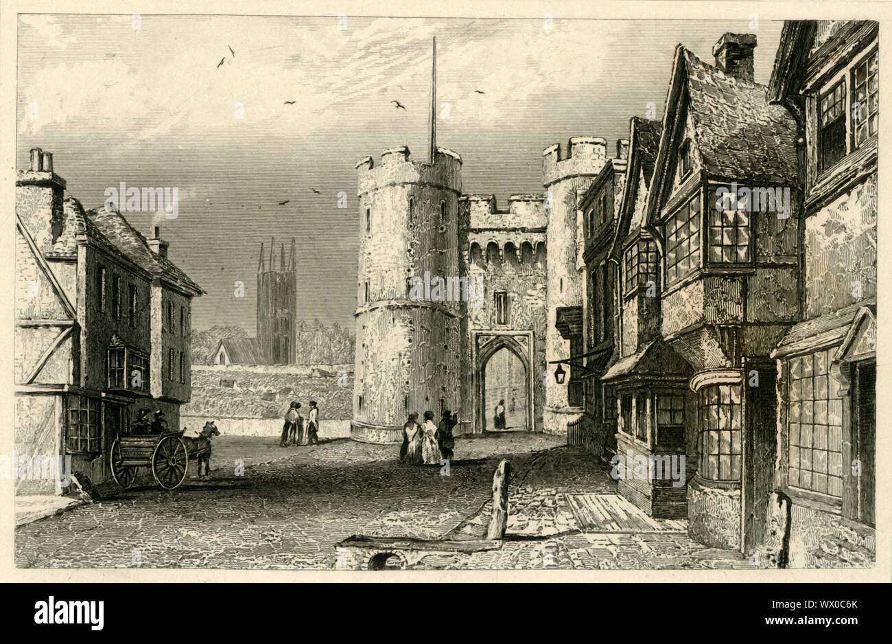 'West Gate, Canterbury, Kent', c1845. The Westgate, built c1379, is the ...
