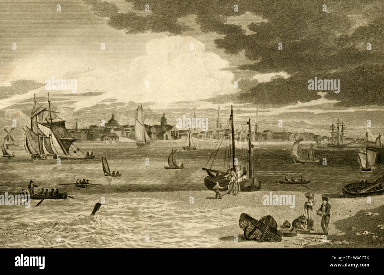 'View of Liverpool, from the ferry, Lancashire', 1808. Shipping at the ...