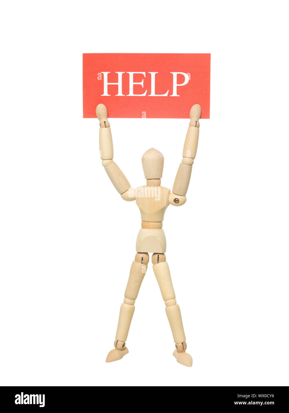 Mannequin Doll with a Help Sign on white background Stock Photo - Alamy