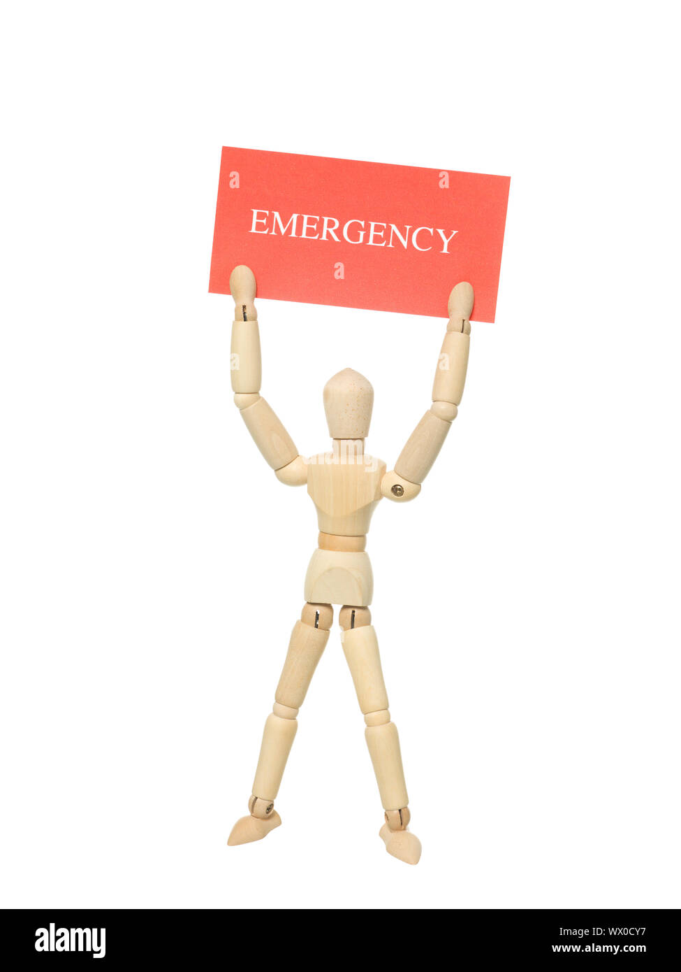 Mannequin Doll with an Emergency Sign on white background Stock Photo ...