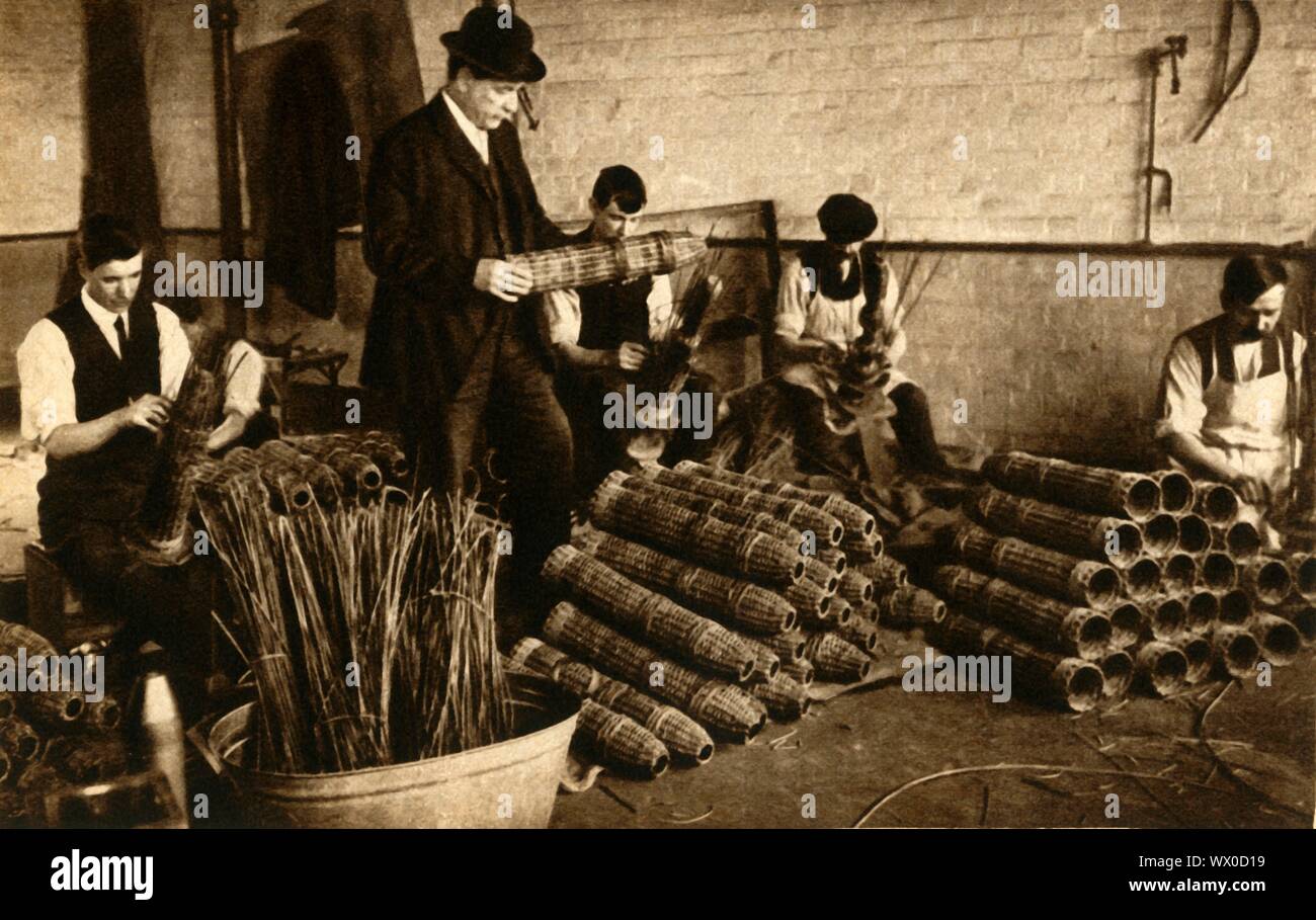 Weaving baskets for artillery shells, Nottingham, First World War, 1914 ...