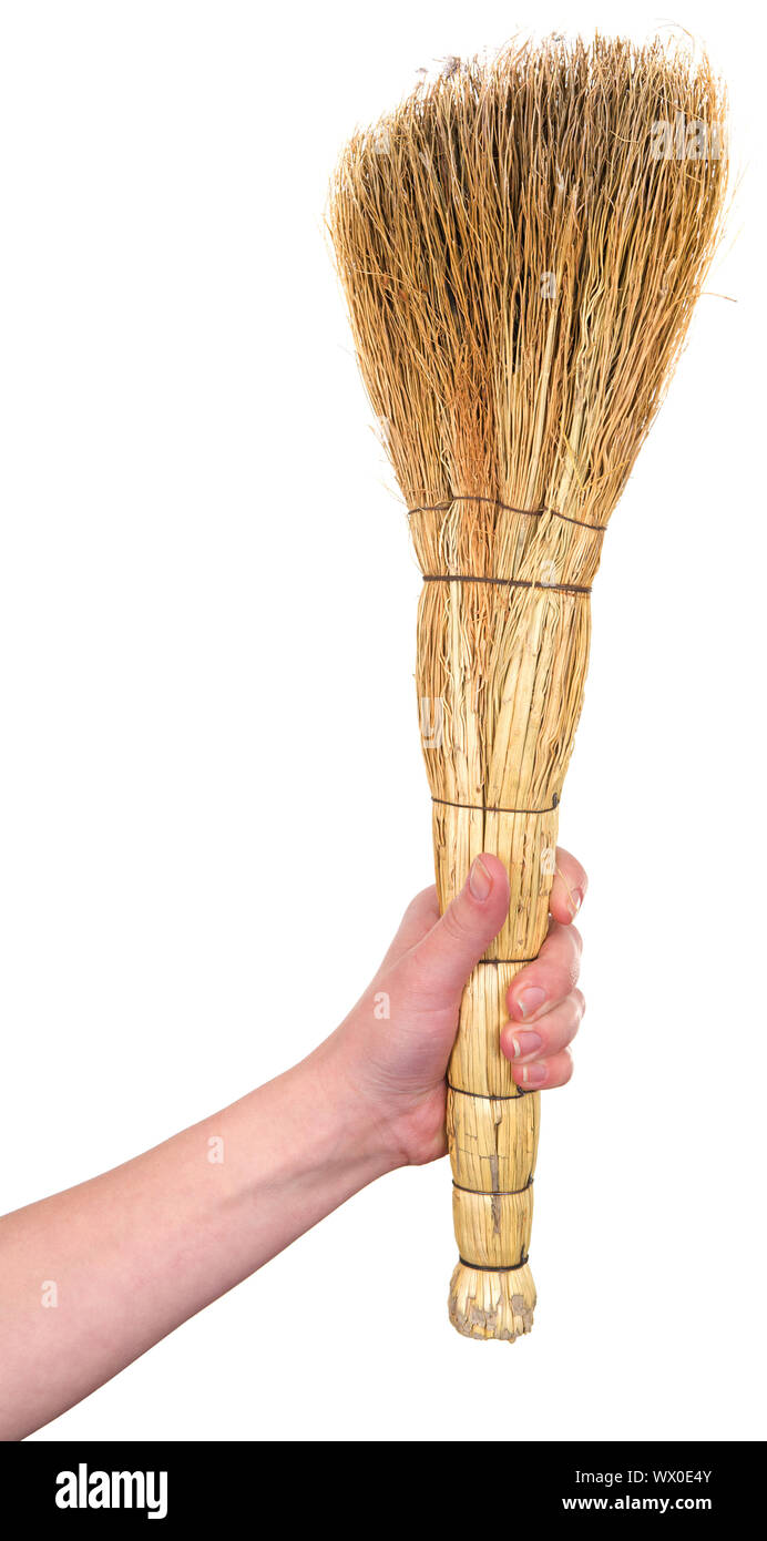 Old dirty broom on a white background Stock Photo - Alamy