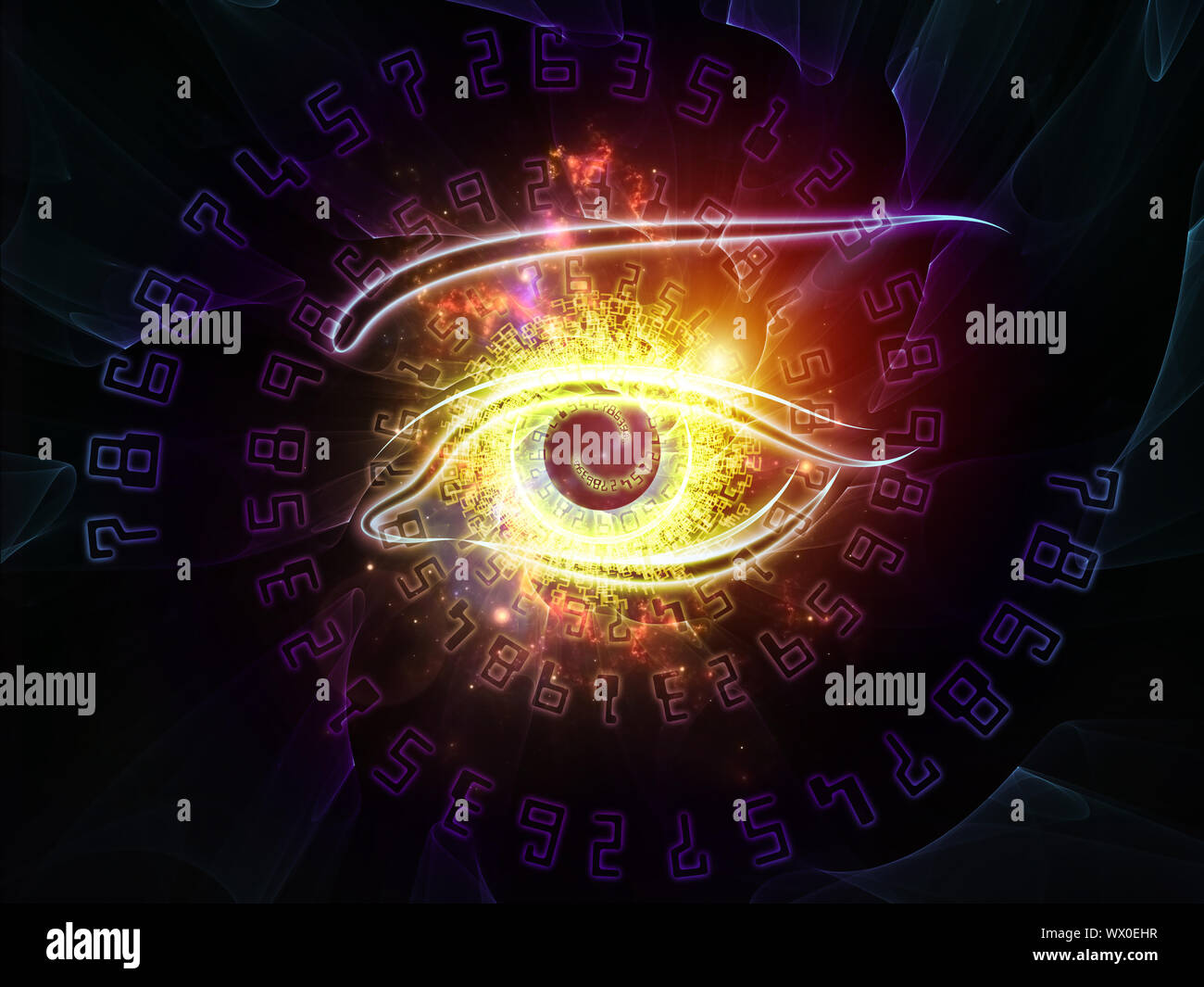 Design composed of eye outlines, numbers, fractal and abstract design ...