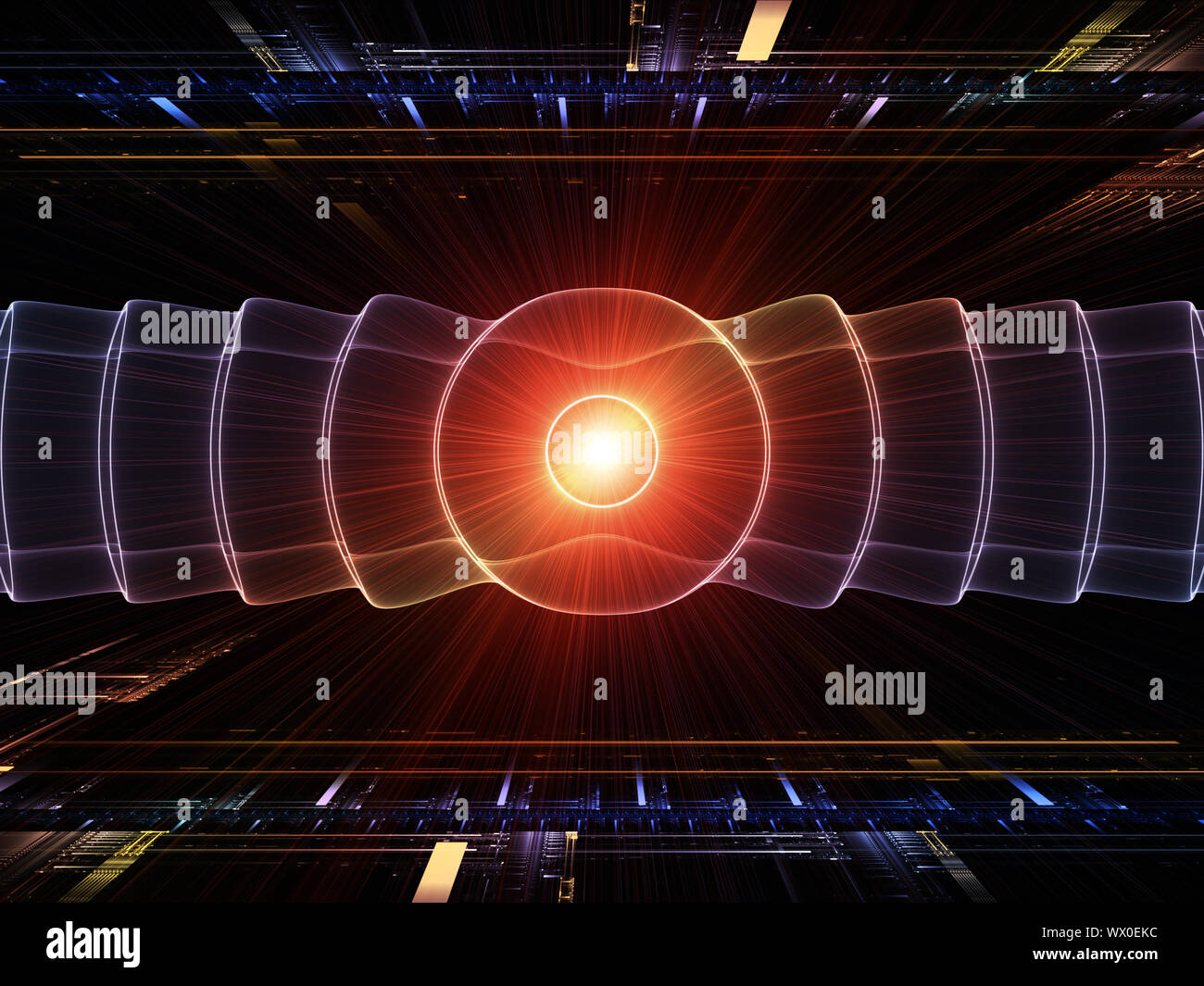Backdrop composed of perspective fractal grids, lights, mathematical ...