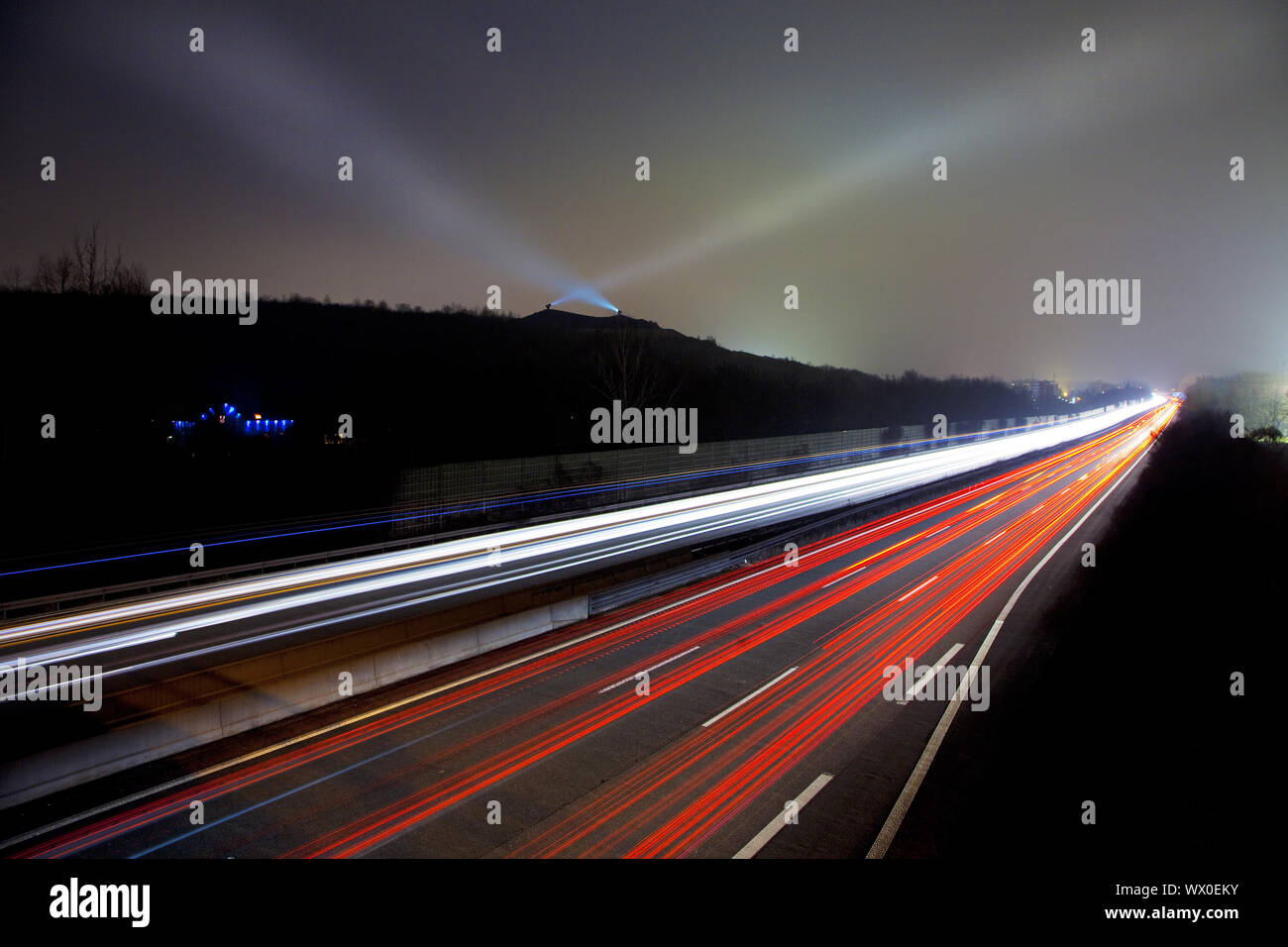 light streaks on highway A2 and the light beams on stockpile Rungenberg ...